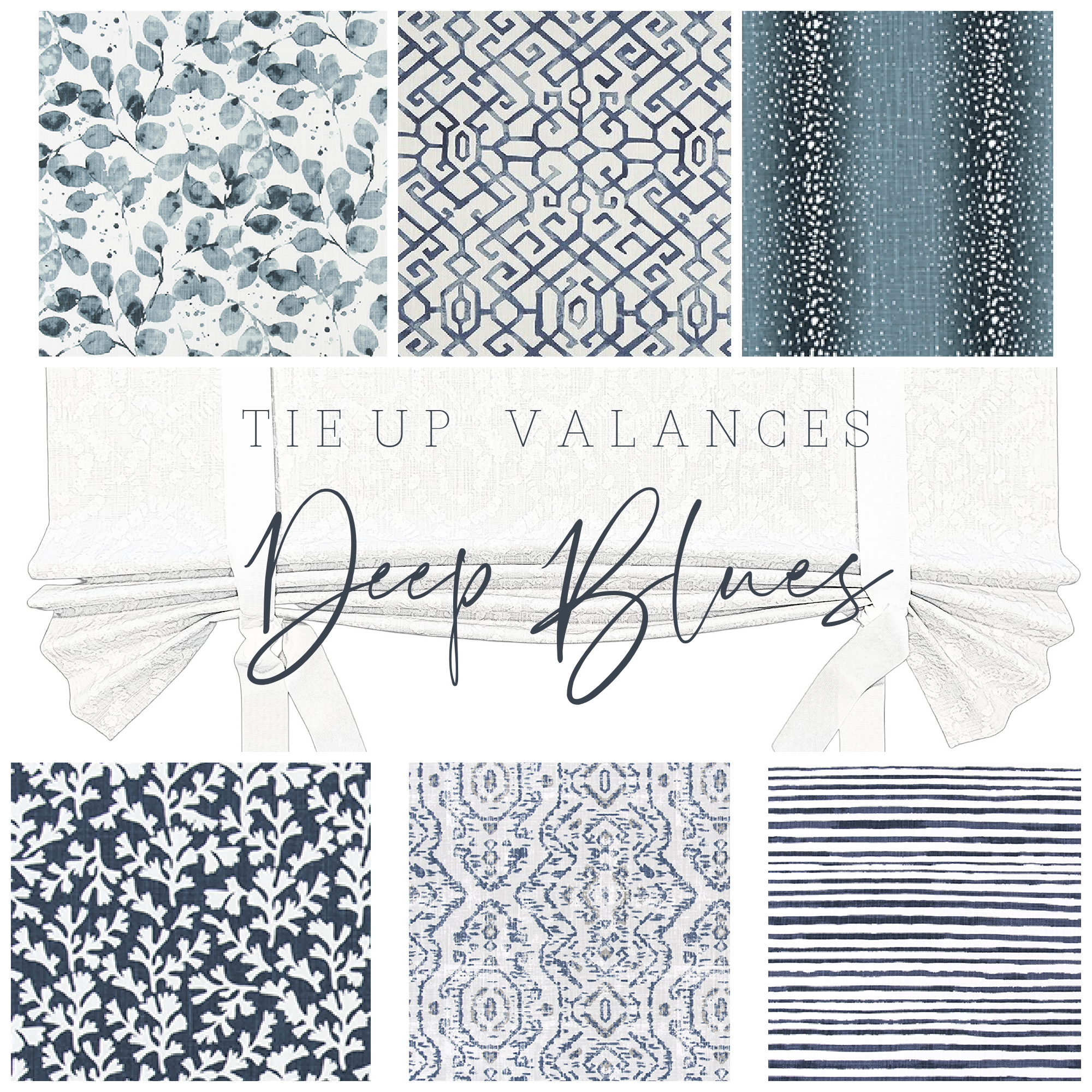 Custom Made, Fully Lined Tie Up Valance in Deep Blue and White Prints ...